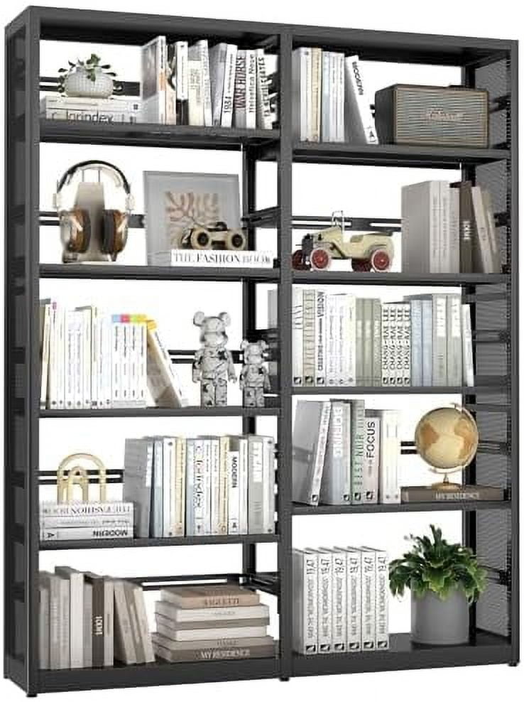 Large 5 Shelf Bookcase, Metal 5 Tier Bookshelf with Bookends, 54 Inch ...