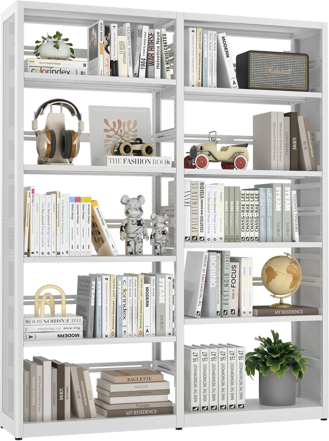 Large 5 Shelf Bookcase Metal 5 Tier Bookshelf with Bookends 54 Inch ...