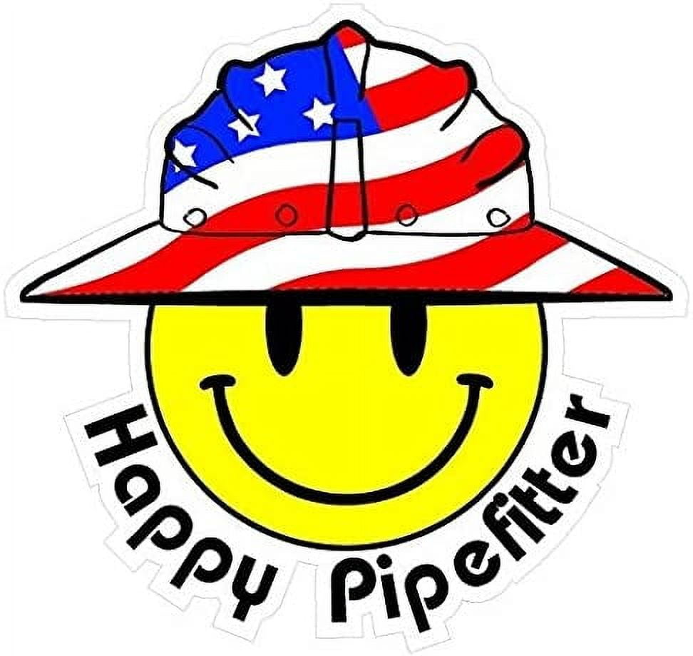Large 5'' Sticker - Happy Pipefitter Smiley USA Hardhat Oilfield Helmet ...