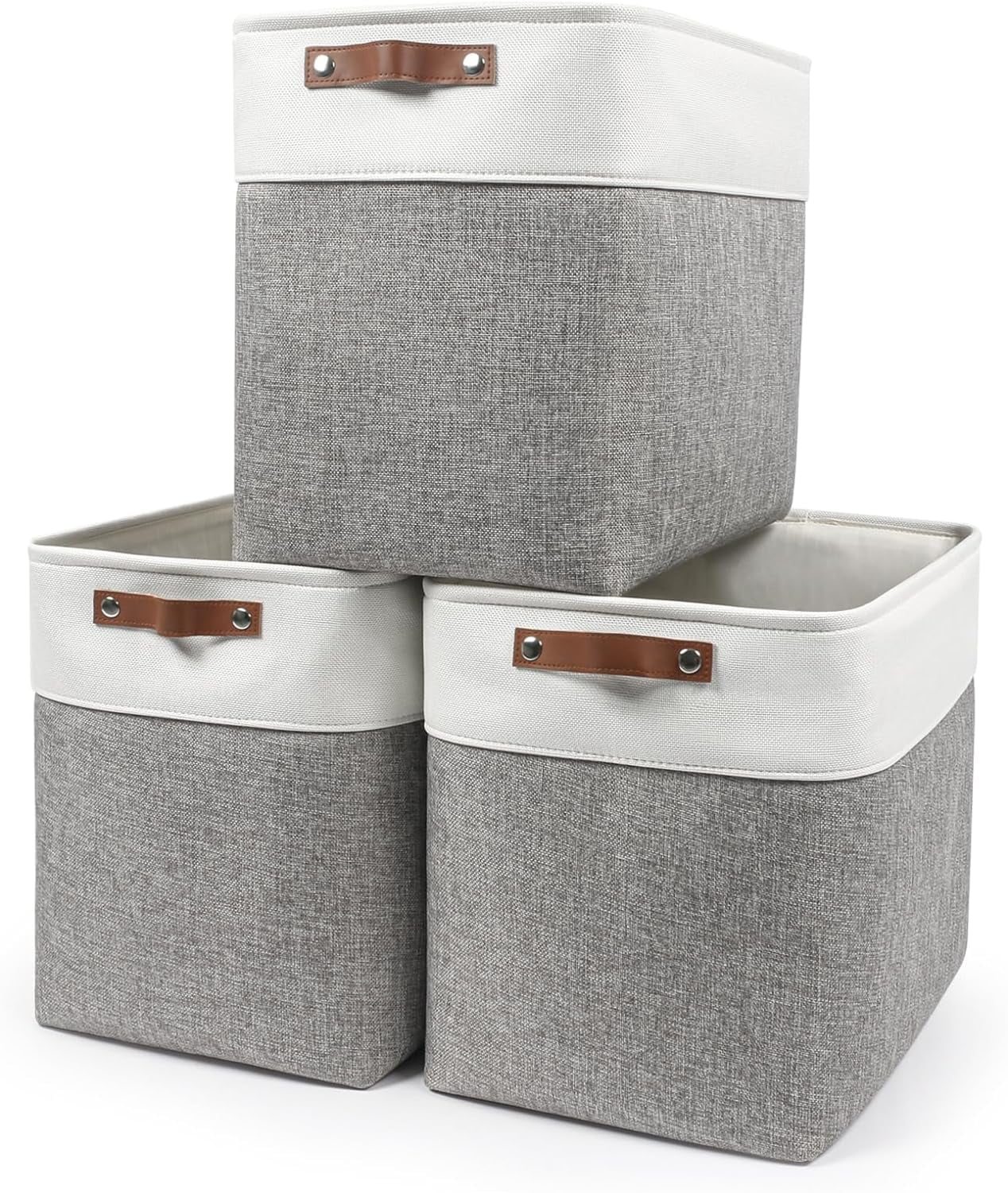 Large 50L Fabric Storage Baskets - Decorative Linen Bins with Handles ...