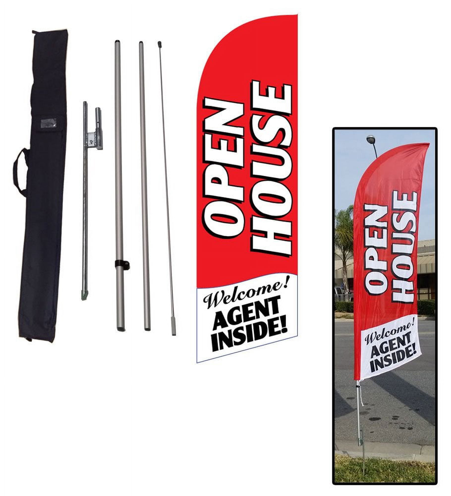 Open House Sign 6ft x 2ft with Flag Pole Kit, Ground Stake and Carry ...