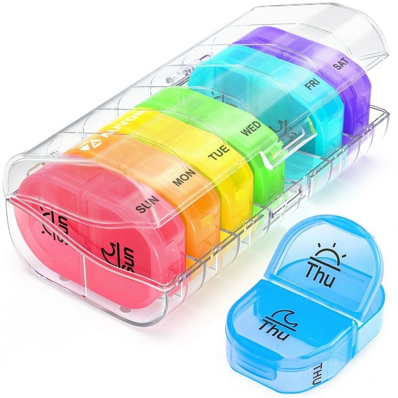 Large 7 Day Pill Organizer - 2 Times a Day Pill Box Case - XL Am Pm ...