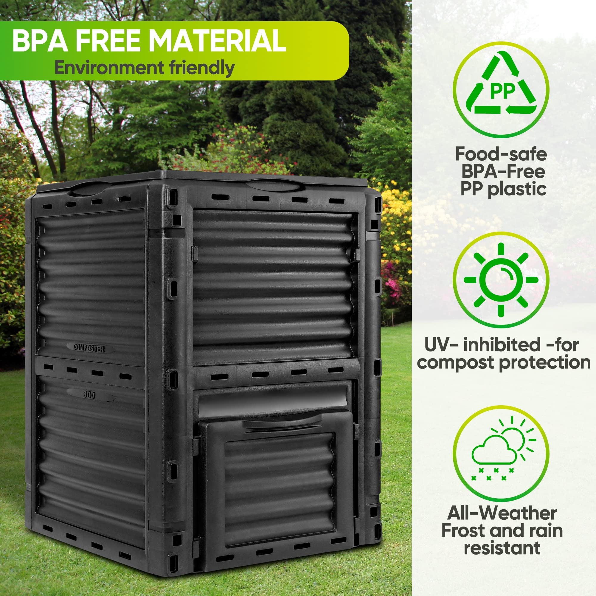 Large 80 Gallon Compost Bin Outdoor, BPA-Free 300L Tumbler for Garden ...