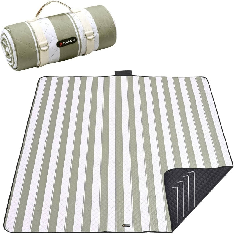 Large 80"x60" Heavy-Duty Waterproof Picnic Blanket with Stakes & Carry ...