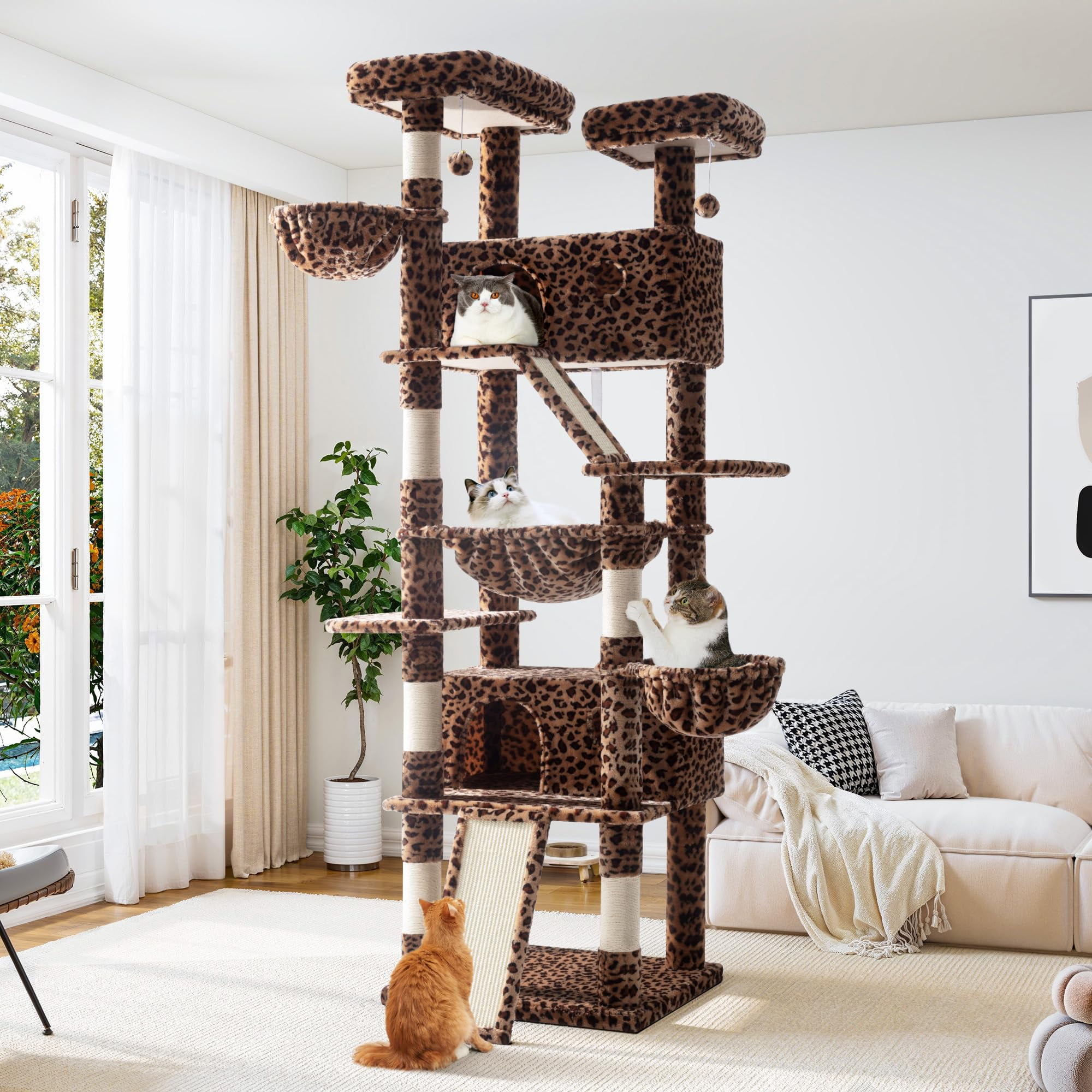 Large 81 Inch Cat Tree, Multi-Level Playground with Condo Hammock ...