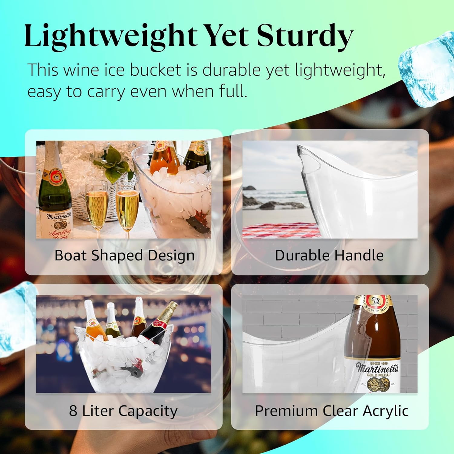 Large 8L Clear Ice Bucket — Party Beverage Tub & Wine Chiller ...