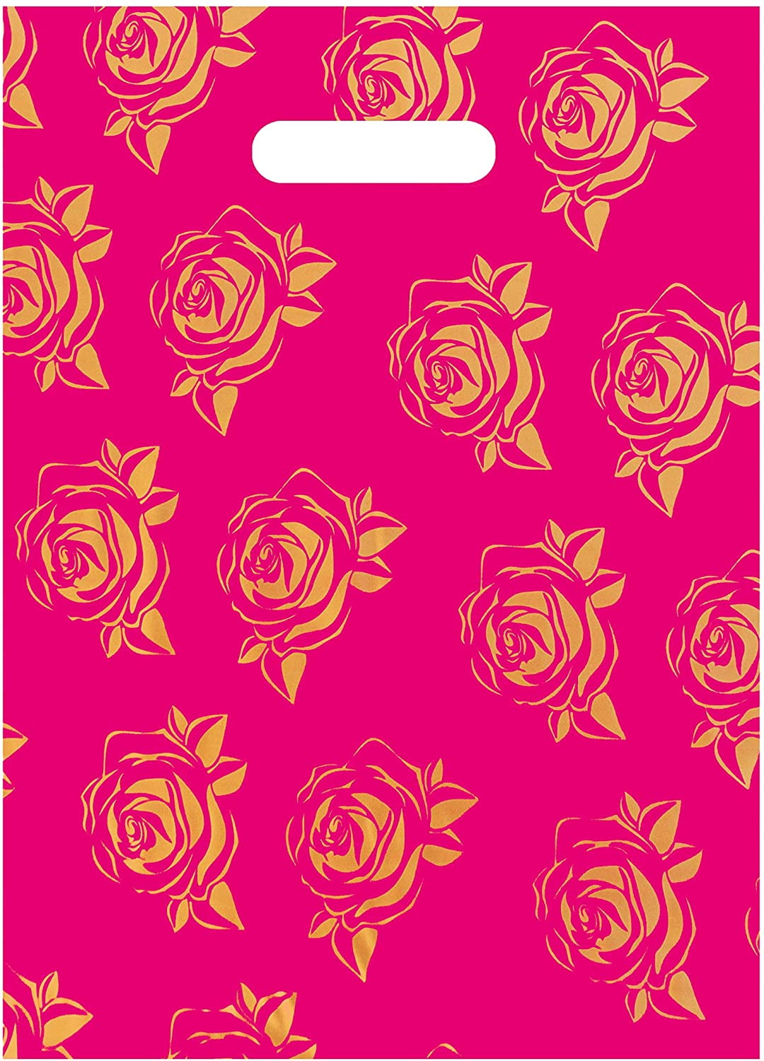 Large 9"x12"(100pcs) Golden Roses Printed on Pink Thank You Merchandise ...