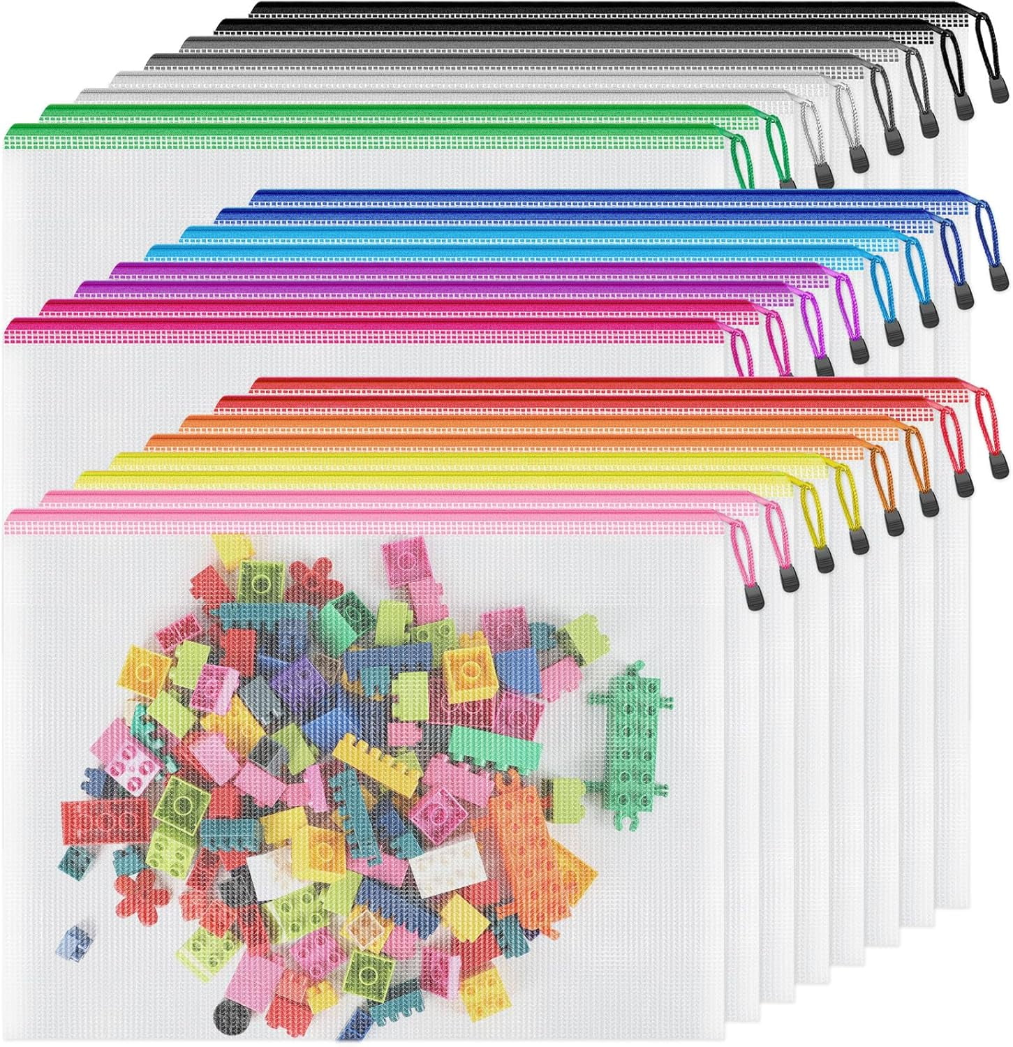 Large A3 Mesh Zipper Pouch, 24 Pack 12 Colors 17.4" x 12.4" Zipper ...