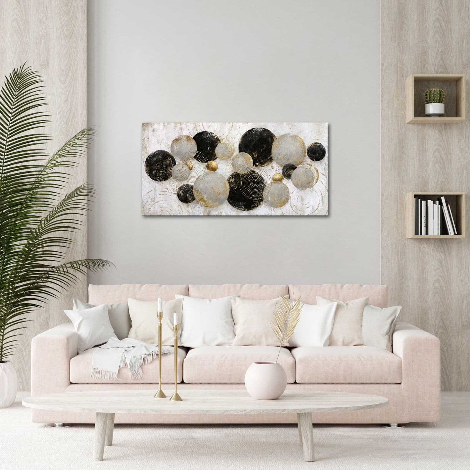 Visual Art Decor Large Abstract Canvas Wall Art Geometric Circles Black ...