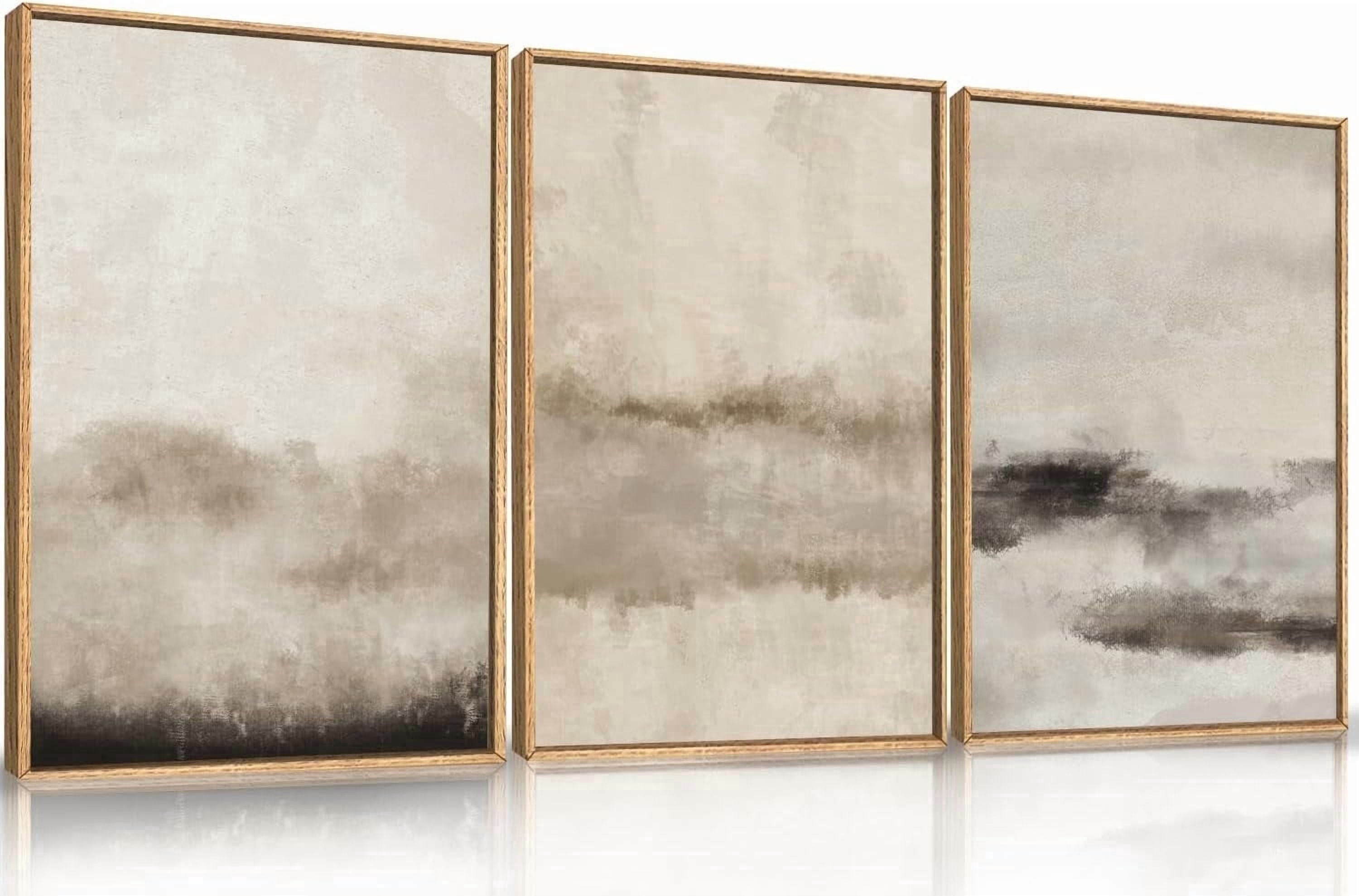 Large Abstract Framed Canvas Wall Art Set,Minimalist Beige Gray Pastel ...