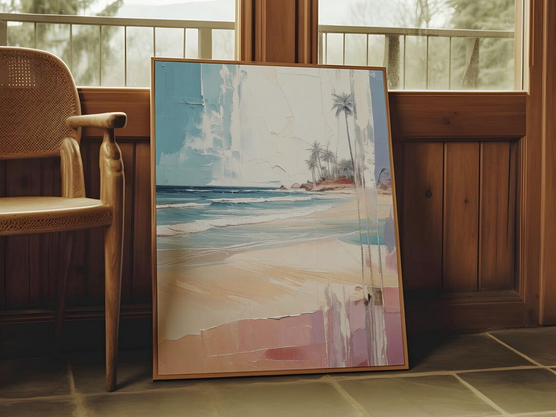 Large Abstract Island Beach Painting Art For Tropical Coastal Wall ...
