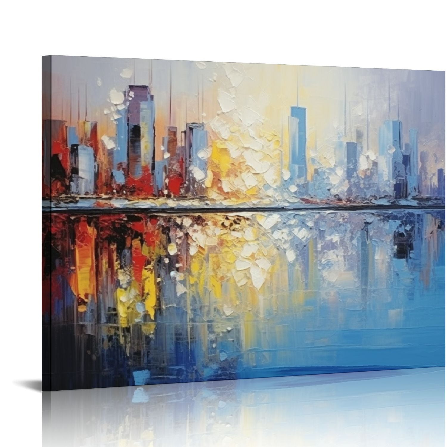 Large Abstract Reflection Cityscape Canvas Wall Art Modern Oil Painting ...