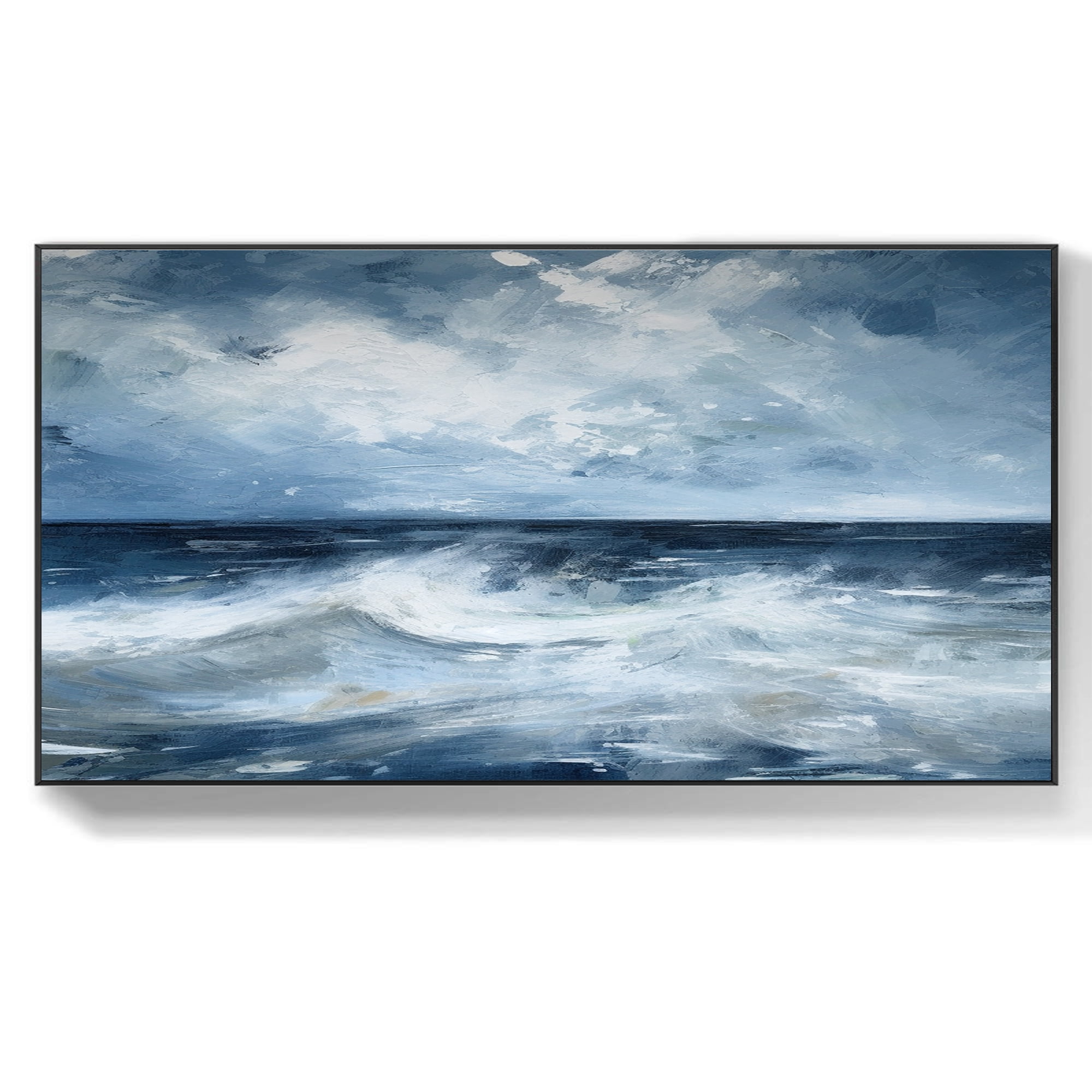Large Abstract Sea Oil Painting White Textured Waves Art Ocean and Sky ...