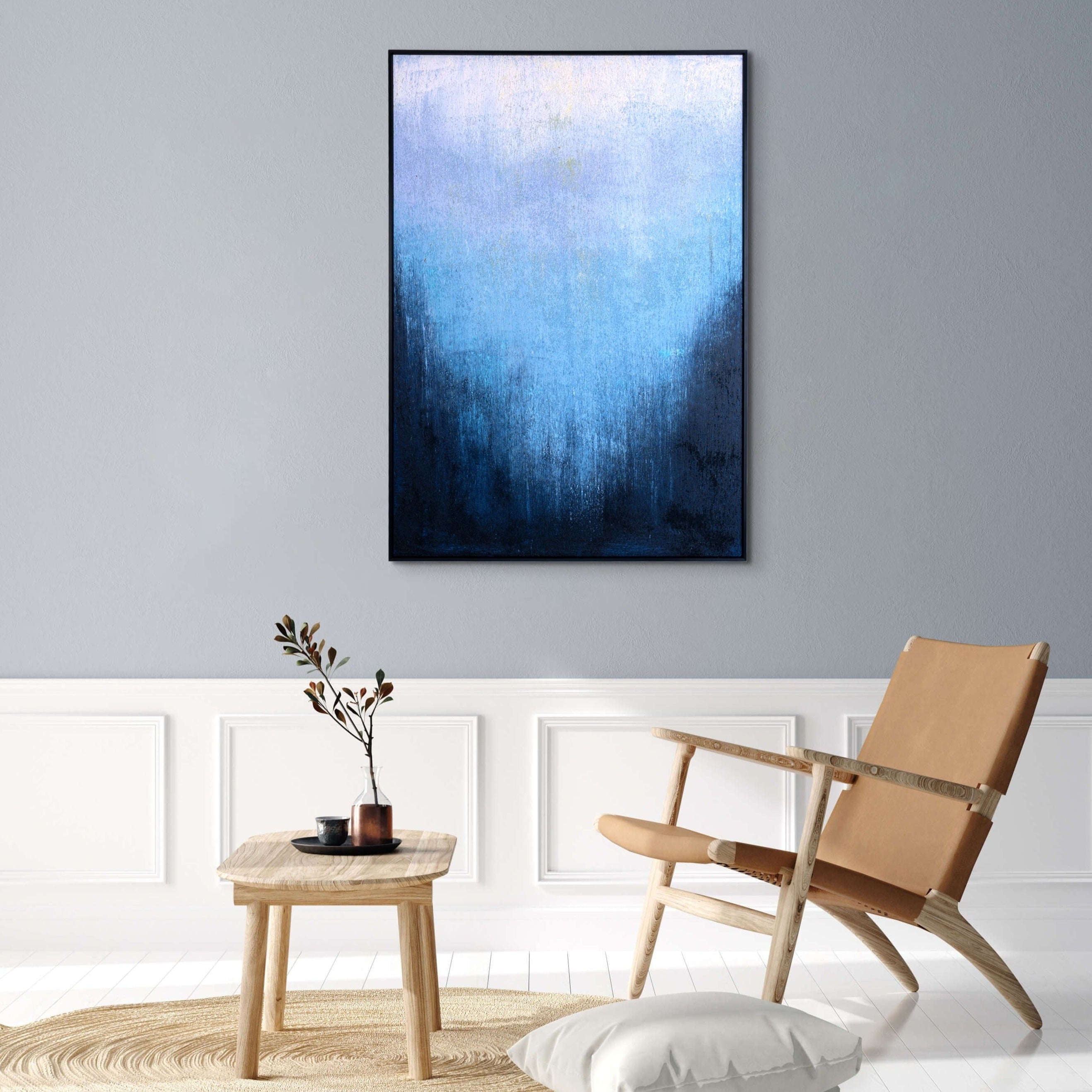 Large Abstract Wall Art, Navy Blue Texture Painting, Living Room Decor ...