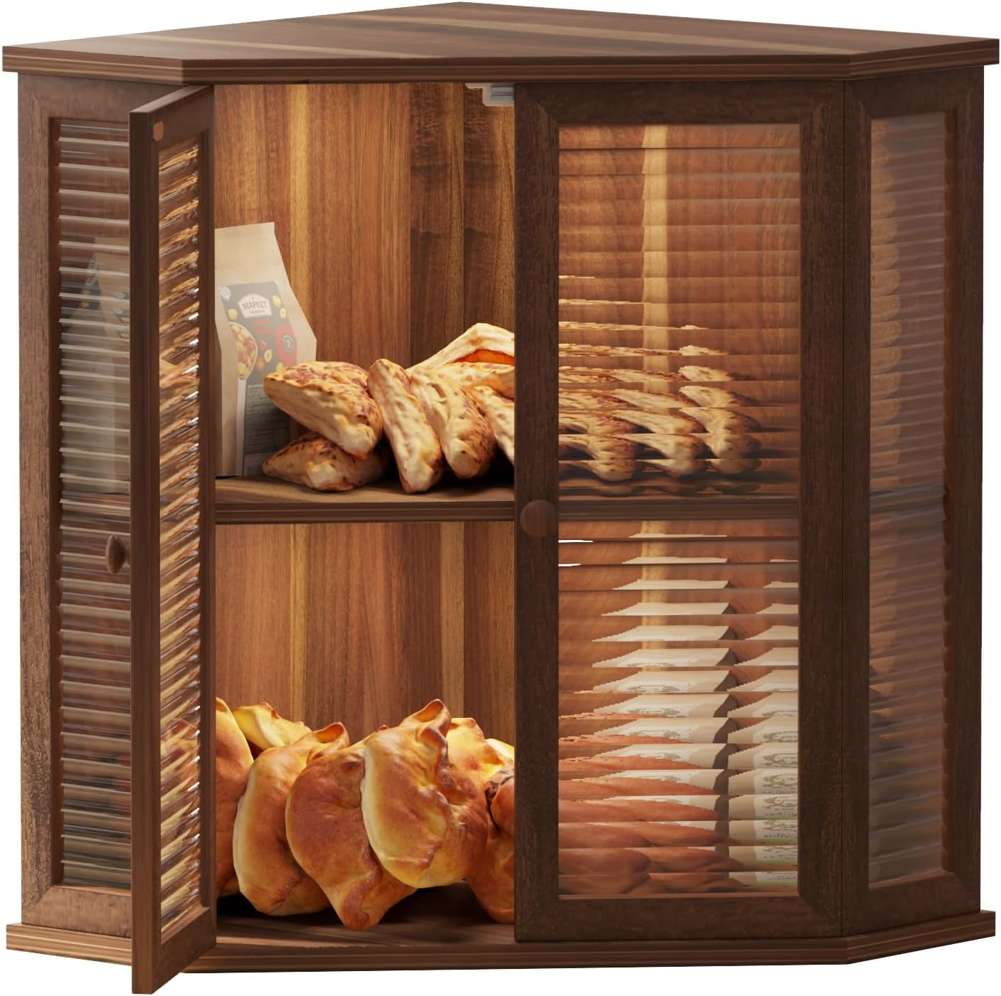 Large Acacia Wood Corner Bread Box for Kitchen Countertop - 16.5" Bread ...