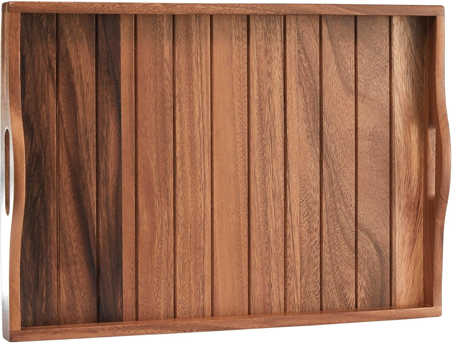 Large Acacia Wooden Serving Tray with Handles 20 x 14 inch Decorative ...