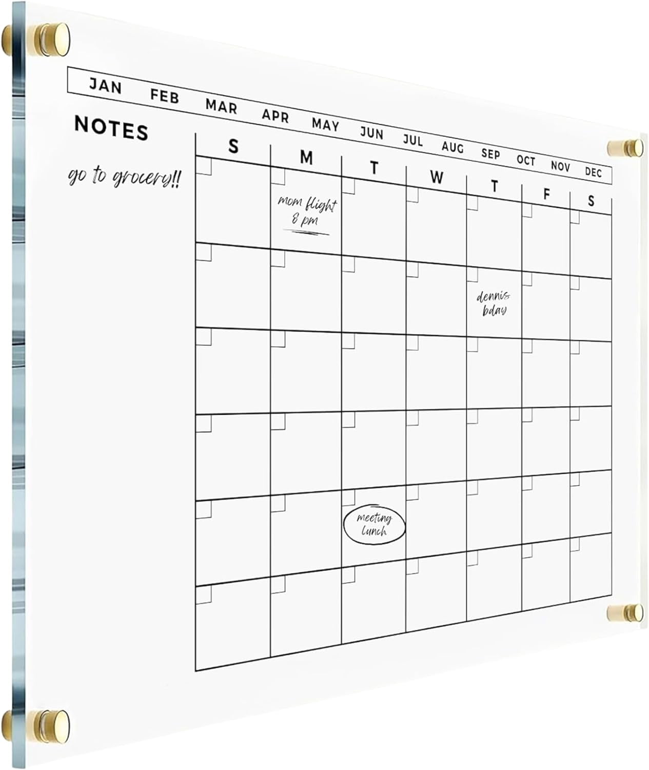 Large Acrylic Calendar Acrylic with Gold Hardware - Dry Erase Monthly ...