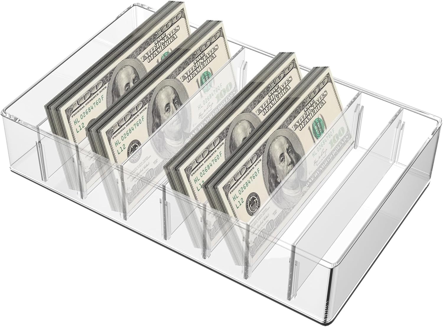 Large Acrylic Money Holder Cash Organizer 8 Section Clear Money Budget ...