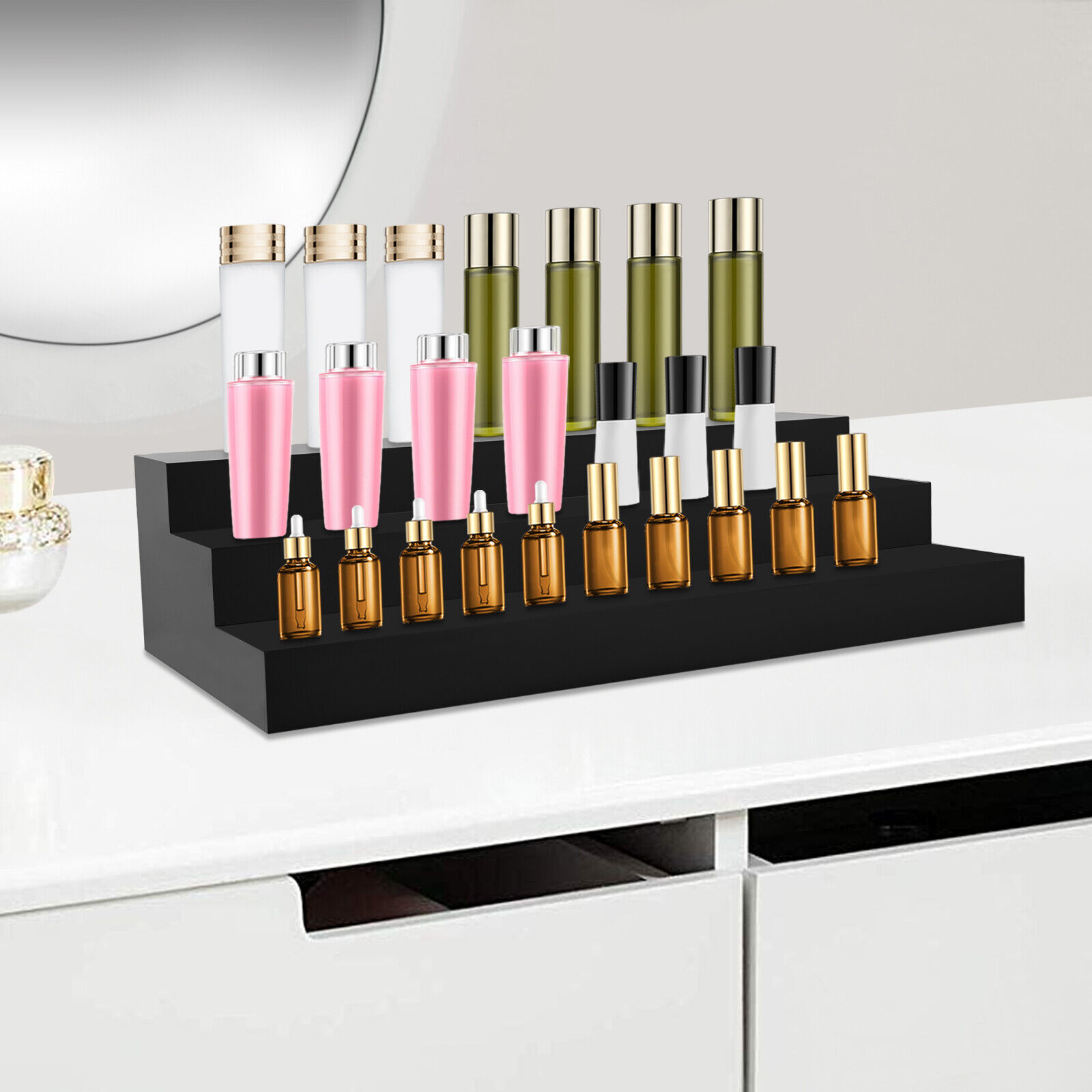 Large Acrylic Wine Liquor Bottle Rack 3 Tiers Black Display Stands for ...