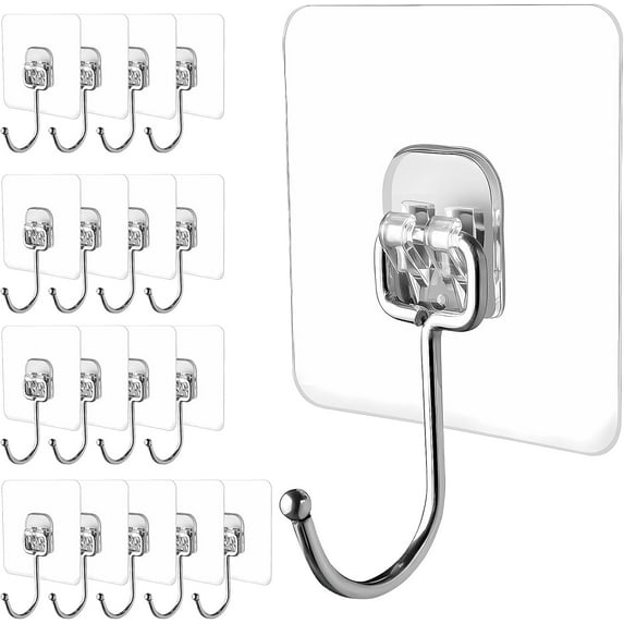 Large Adhesive Hooks, 18-Pack Hold 44lb(Max) Heavy Duty Sticky Hooks ...