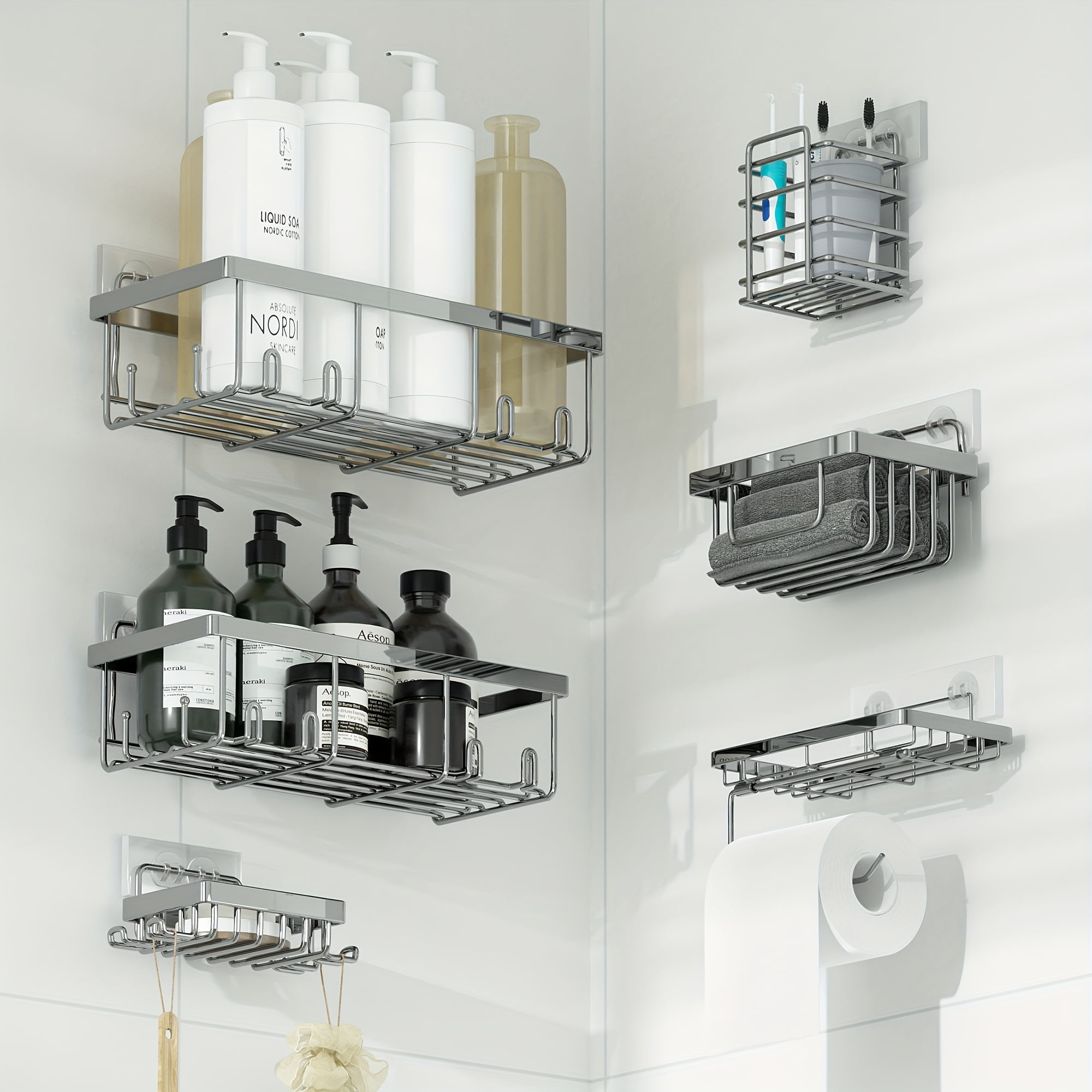 Large Adhesive Shower Caddy - Stainless Steel Shower Shelf for Inside ...