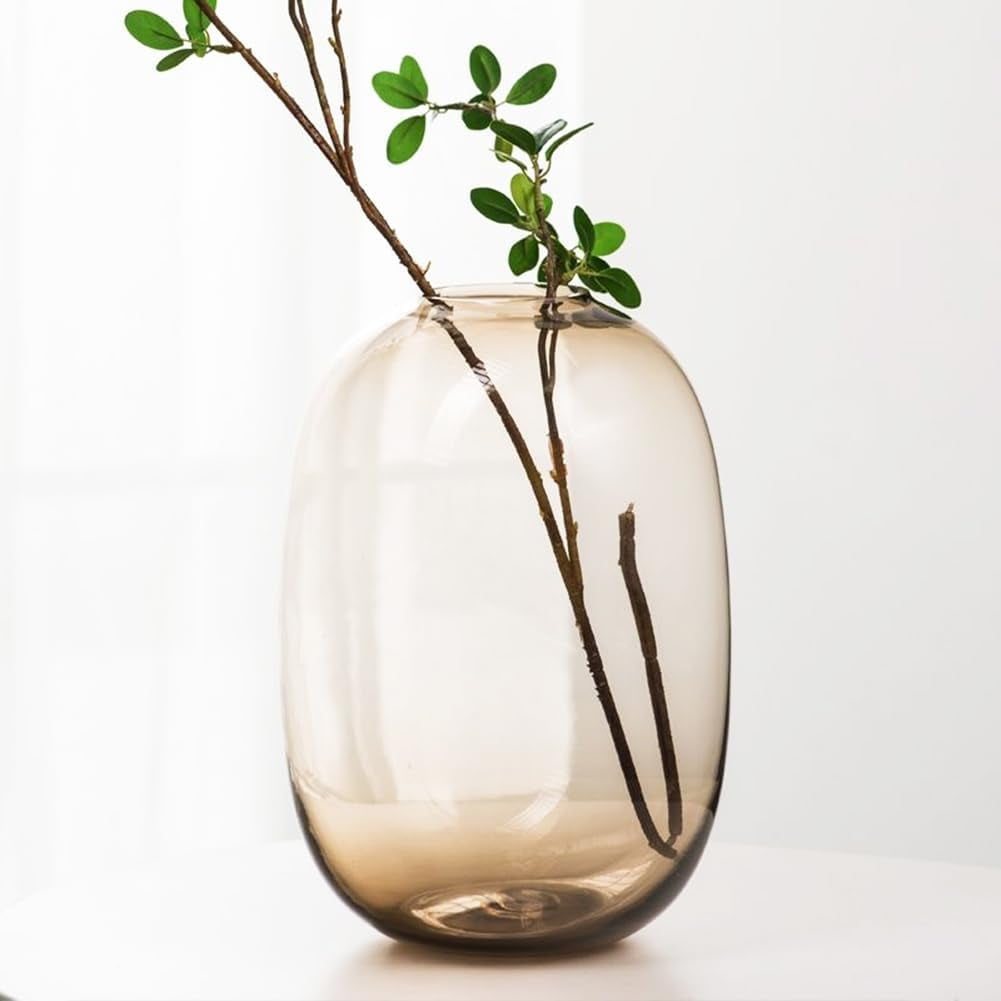 Large Amber Glass Vase for Flowers Tall Glass Vase for Decor Floor Vase ...