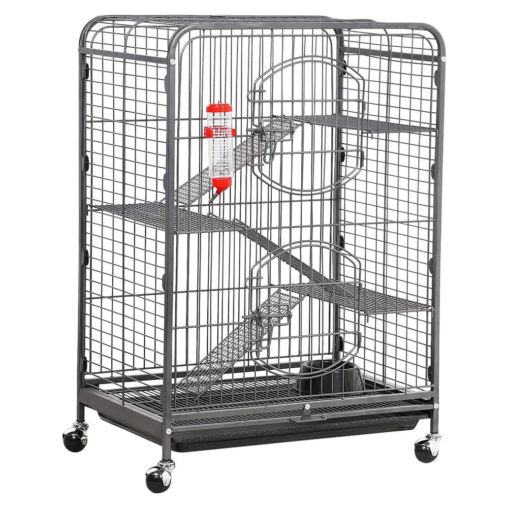 Large Animal Cage for Small Pets, Black, 4-Tier, 2-Door, Powder Coated ...