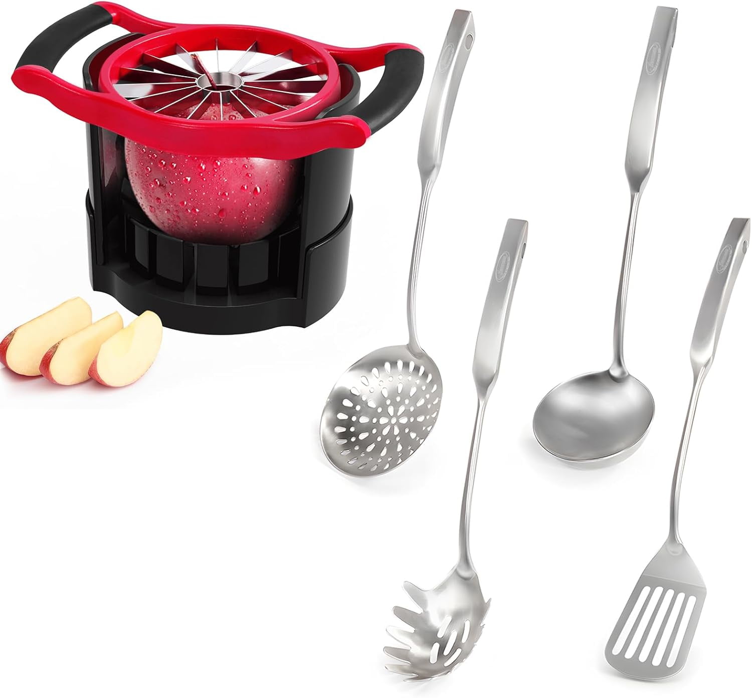 Large Apple Slicer and 4 Pcs Cooking Utensils Set, 304 Stainless Steel ...