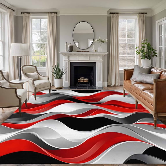 Large Area Rug 5x7 Ft, Red Black Grey Non Slip Area Rugs for Bedroom ...