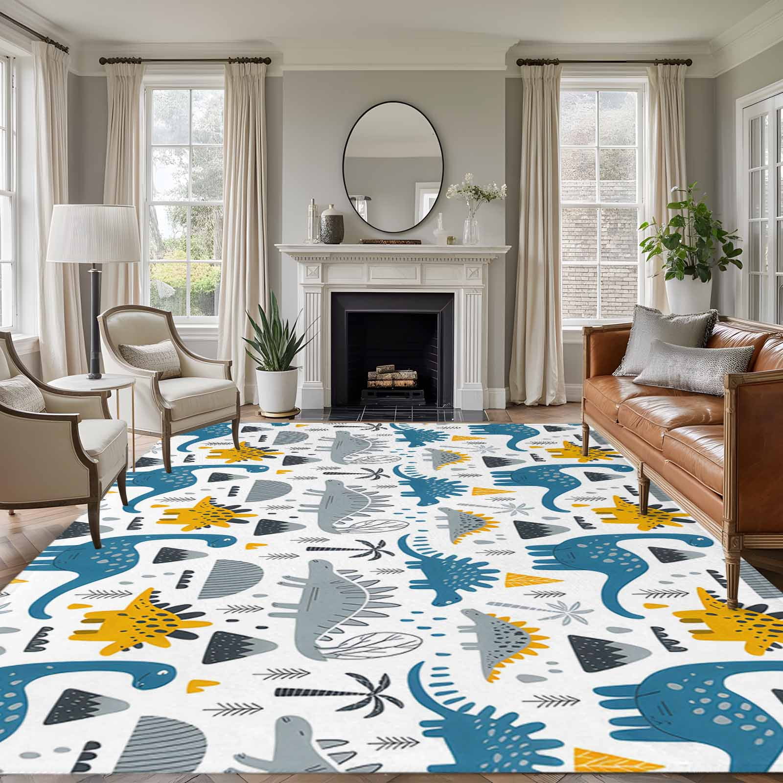 Large Area Rugs for Living Room Bedroom, Cartoons Dinosaurs 8'x10' Rug ...