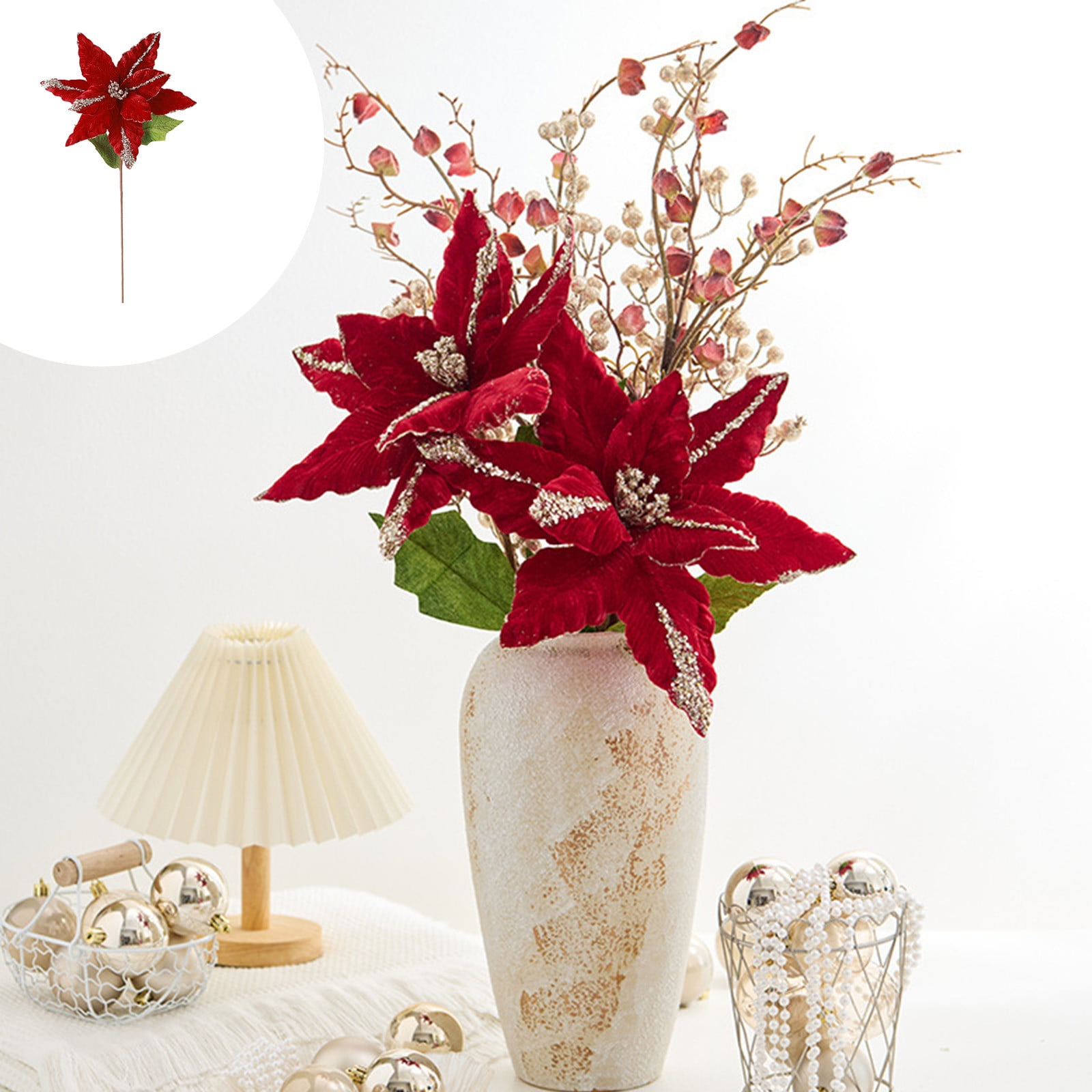 Large Artificial Christmas Flower with Stems and Leaves, Holiday Flower ...