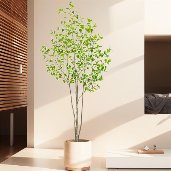ROMSWI 6FT Artificial Ficus Tree with White Planter Tall Realistic ...