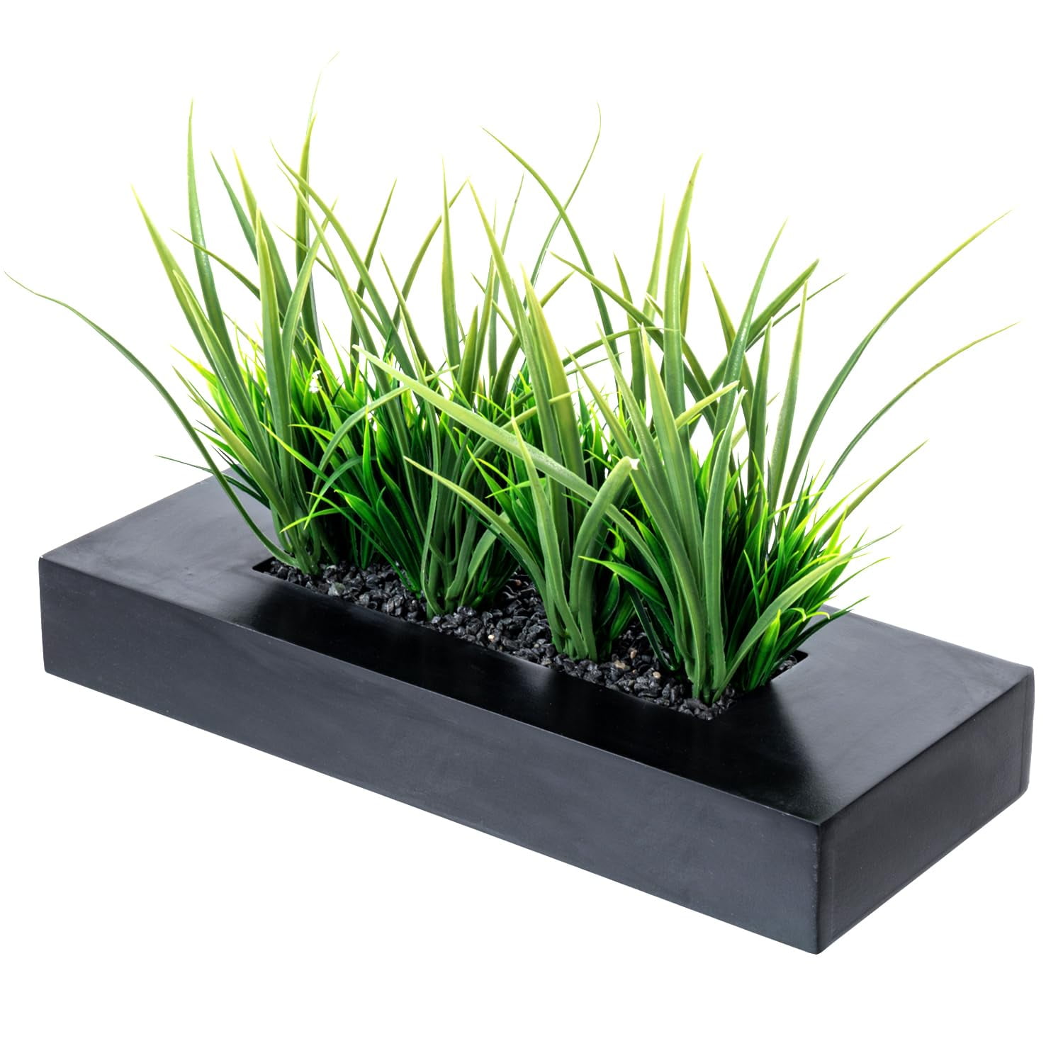 Large Artificial Grass Plants in 14 Inch Matte Black Wood Planter, Faux ...