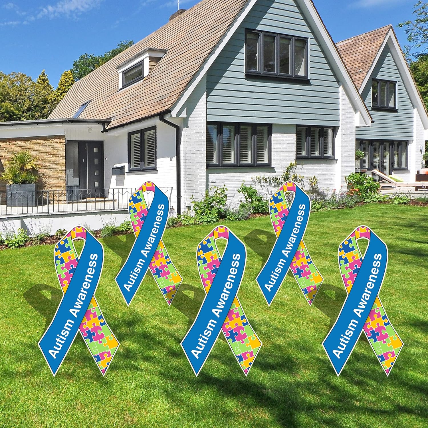 Large Autism Awareness Ribbon Yard Signs Set of 5, 20x35 Inch, Includes ...