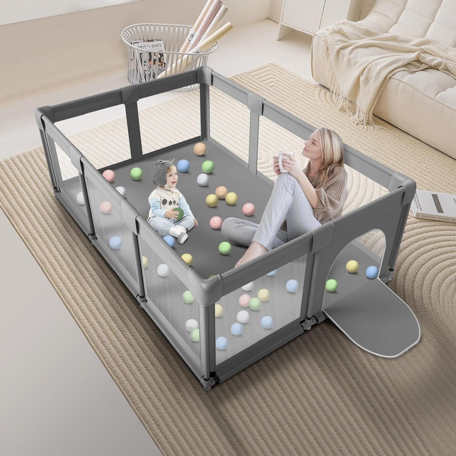 Large Baby Playpen for Toddlers, Playpen 74×50, Large Baby Play Yards ...