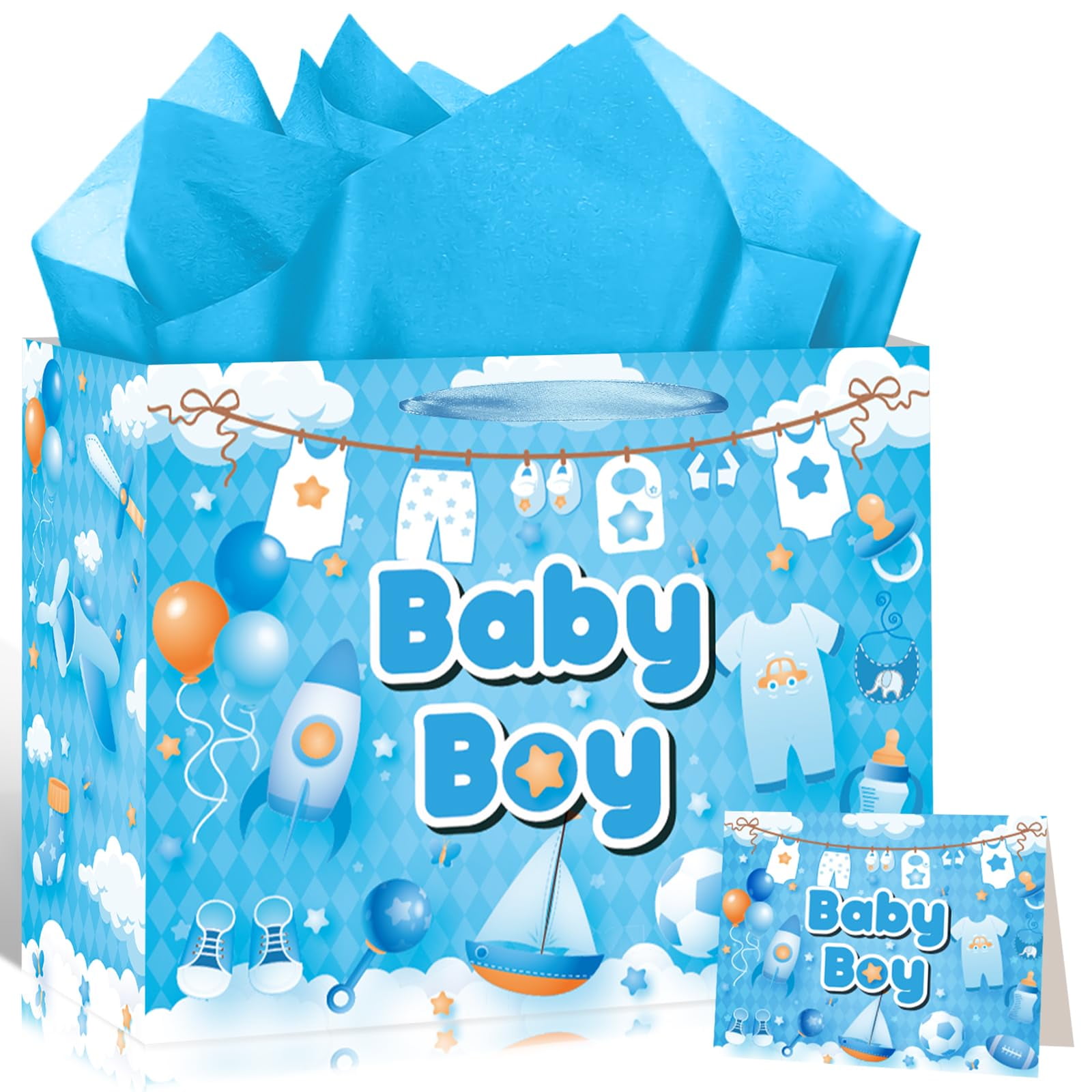 Large Baby Shower Party MMF7 Favor Bags with Tissue and Greeting Card ...