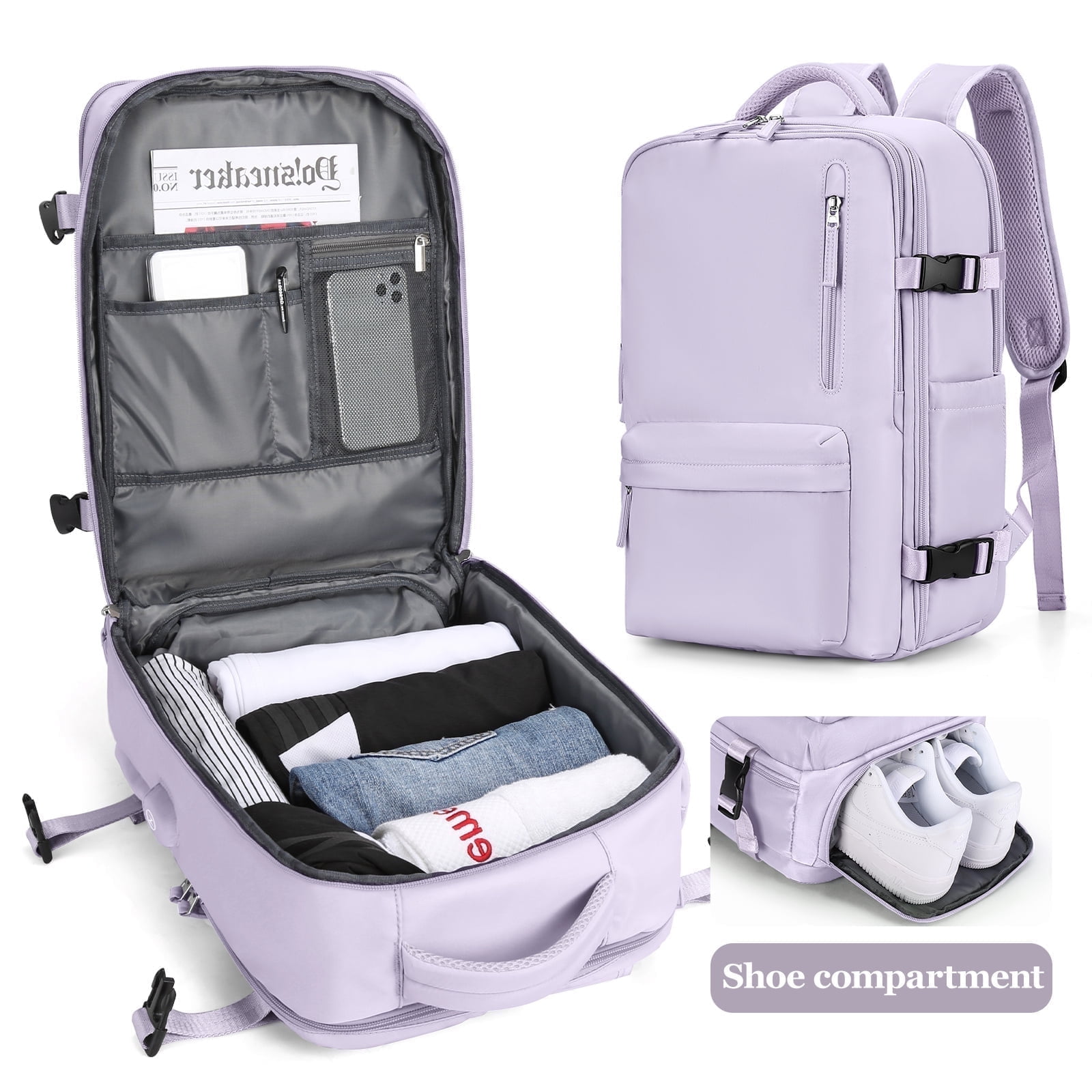 Unisex Large Travel Backpack, Carry On, Flight Approved, Waterproof ...