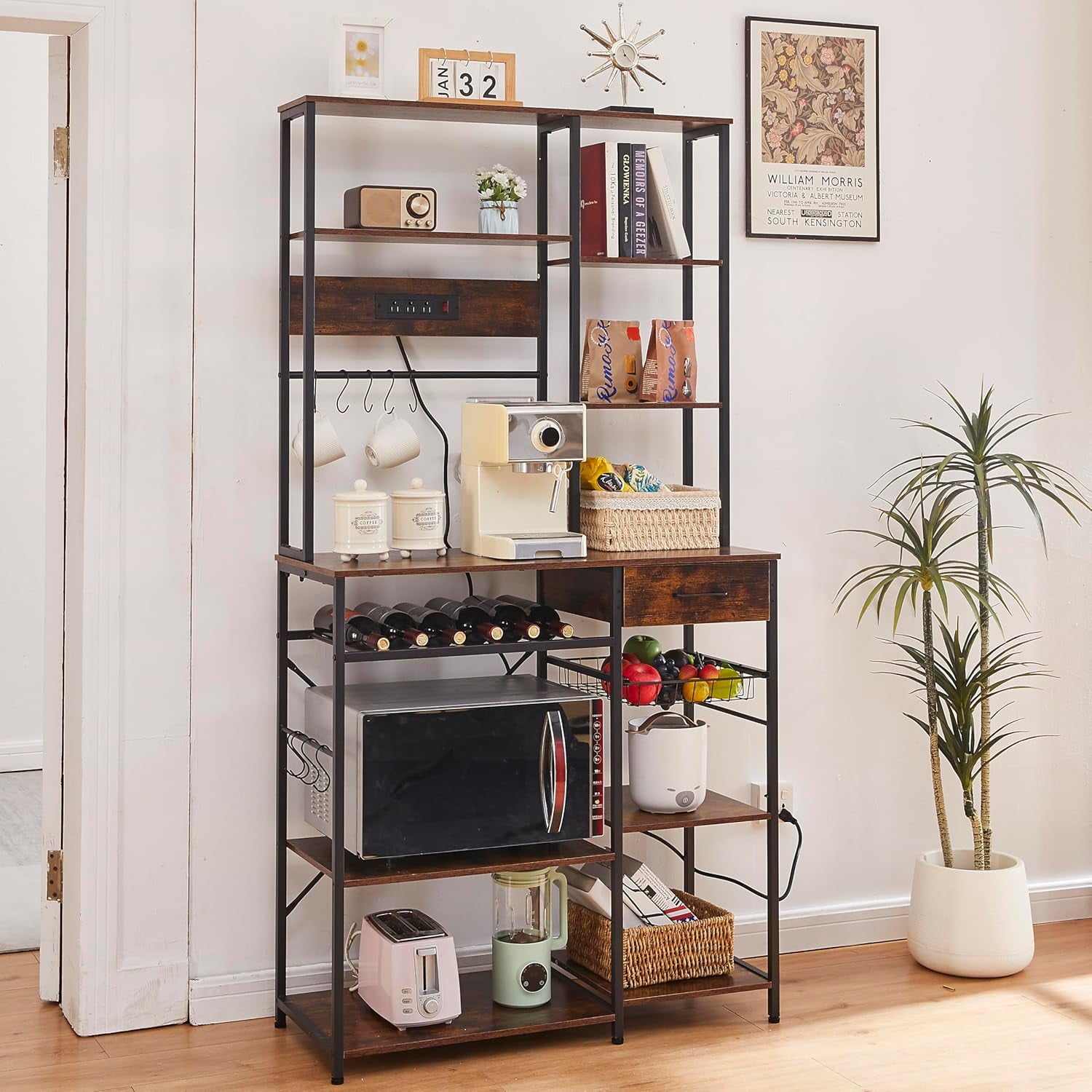 Large Bakers Rack with Power Outlets, 37.1 Kitchen Bakers Rack with ...