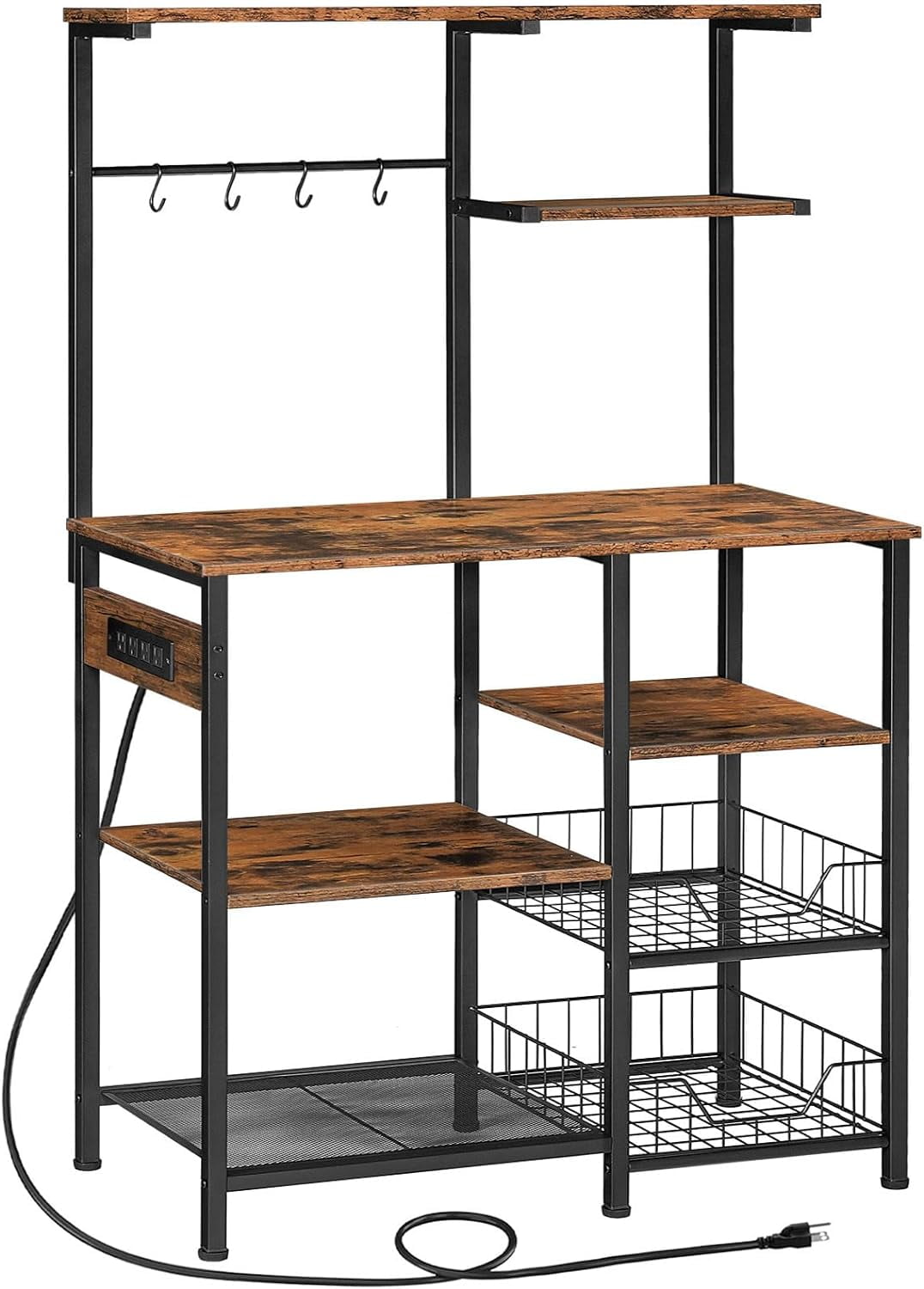 Large Bakers Rack with Power Outlets, 6-Tier Microwave Stand with 4 ...