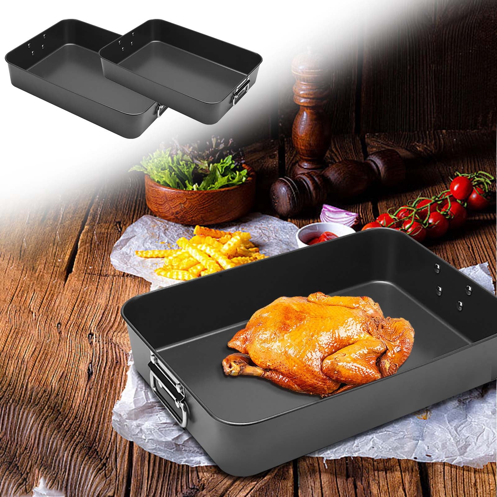 Large Baking Pan, 16 X 11.5 X 3 Inch Carbon Steel Roasting Tray ...