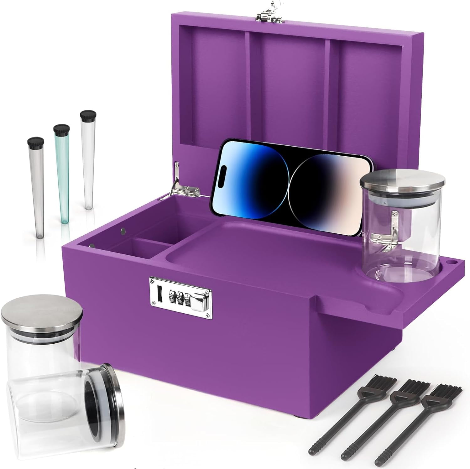 Large Bamboo Box with Combination Lock, Purple Decorative Storage Box ...