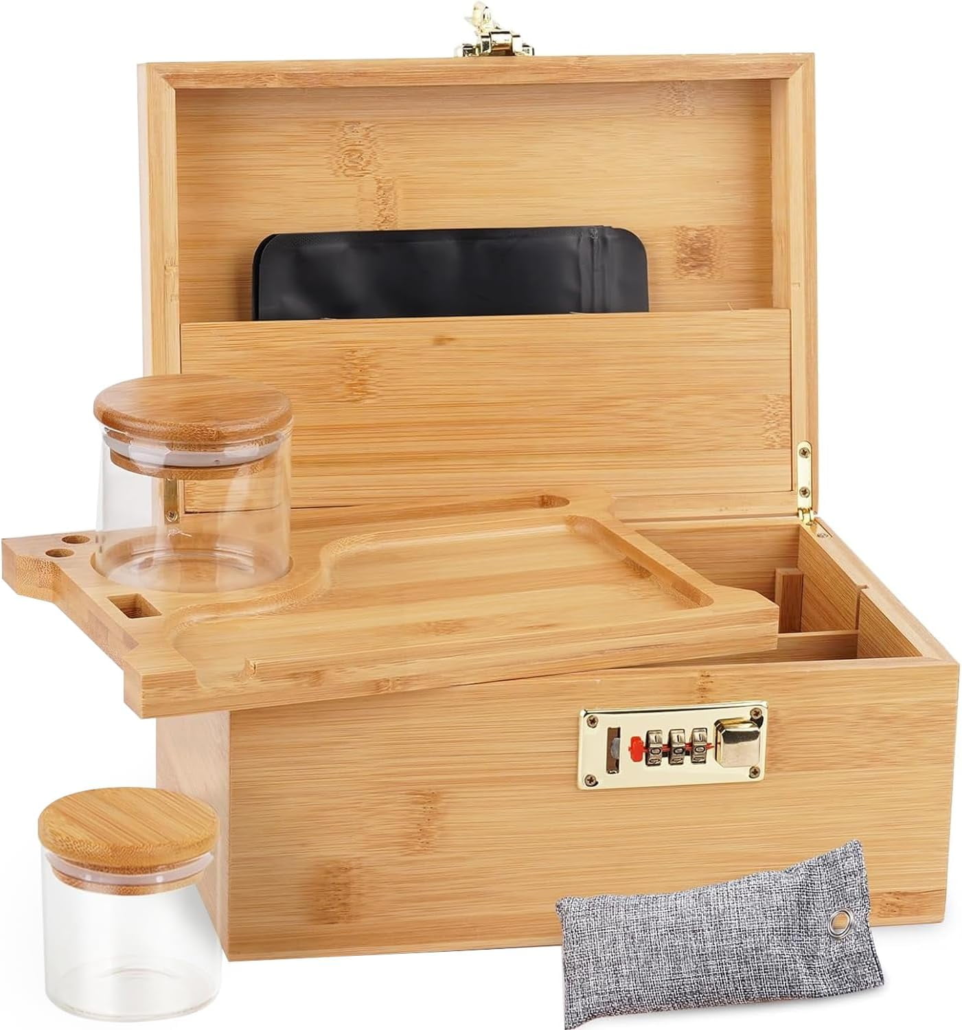 Large Bamboo Keepsake Box with Combination Lock, Wooden Stash Storage ...