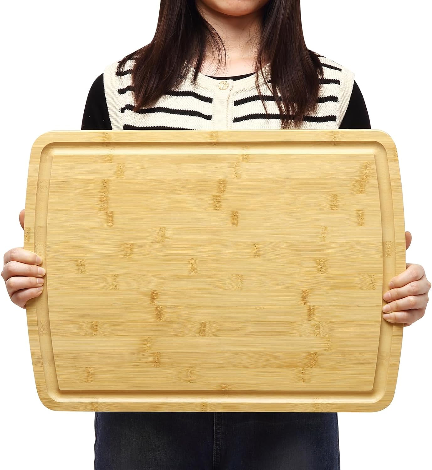 Large Bamboo Cutting Board with Juice Groove - Heat-Resistant Chopping ...