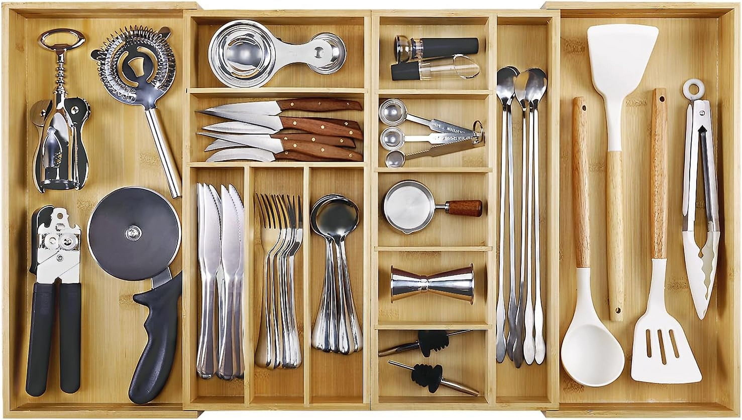 Large Bamboo Expandable Drawer Organizer, Silverware Organizer for ...