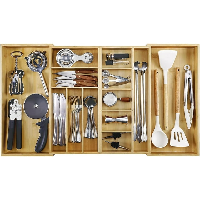Large Bamboo Expandable Drawer Organizer, Silverware Organizer for ...