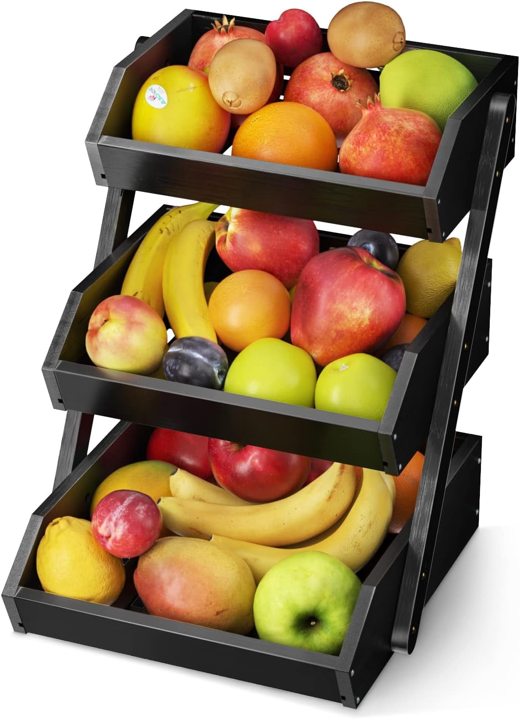 Large Bamboo Fruit Basket, 3 Tier Fruit Bowl for Kitchen Counter, Fruit ...