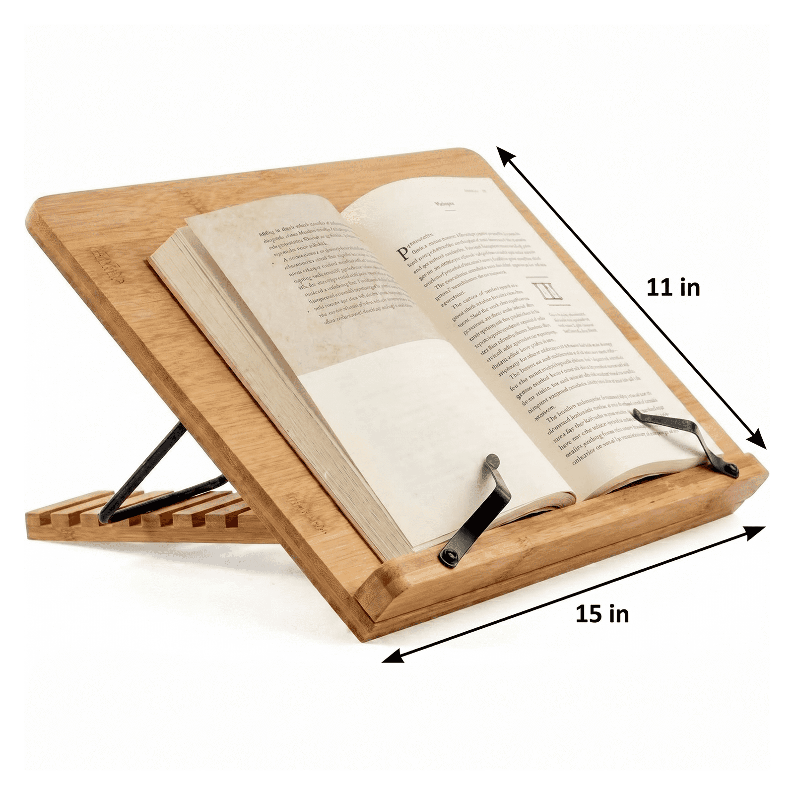 Large Bamboo Book Stand, 11'' x 15'' Portable Stable Adjustable Height ...
