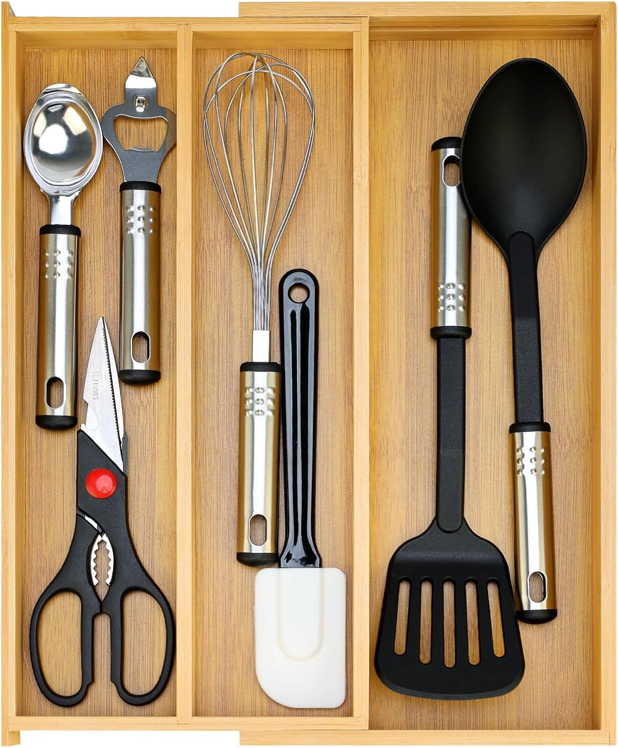 Large Bamboo Silverware Drawer Organizer Tray Kitchen Tool Drawer ...