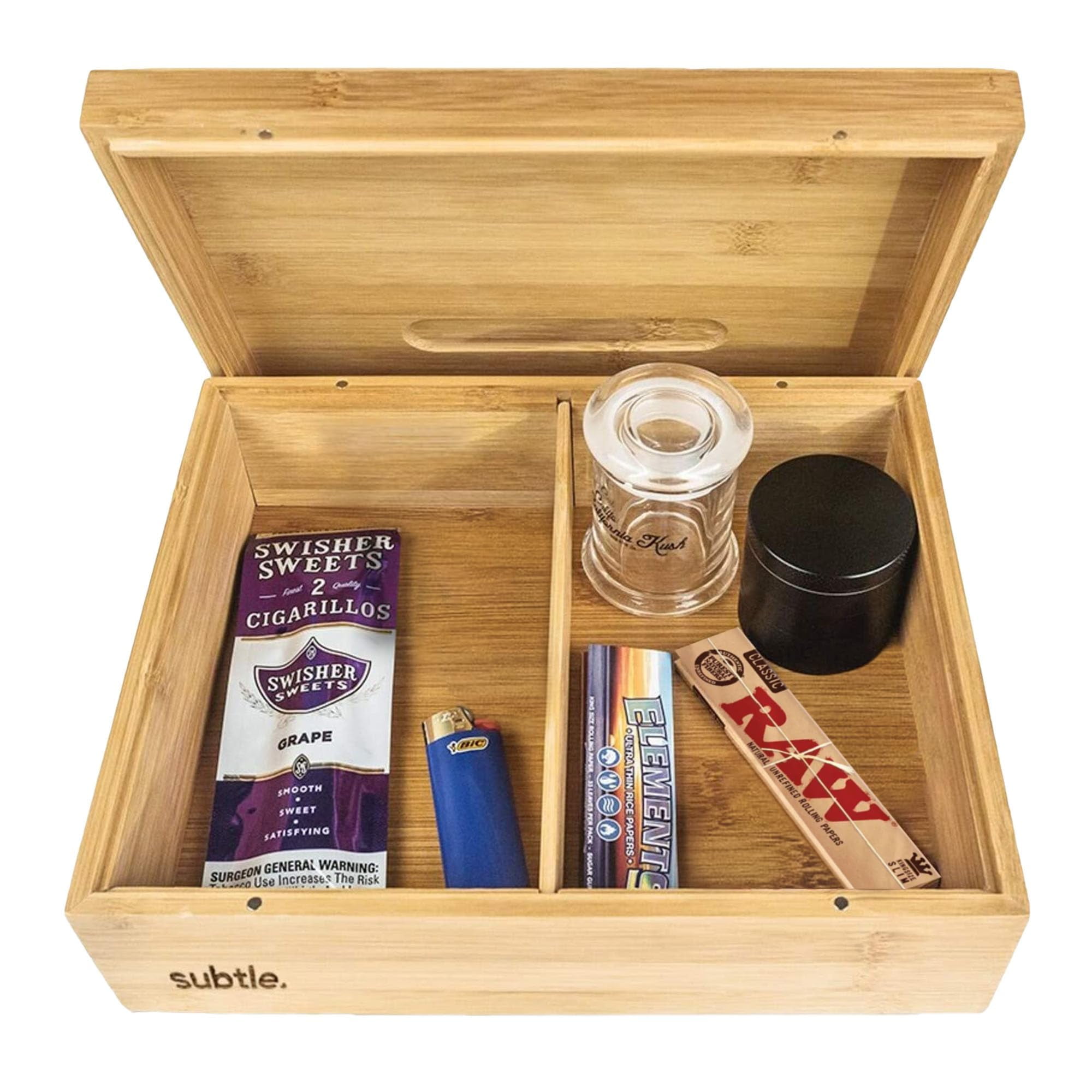 Large Bamboo Stash Box with Rolling Tray Lid, Spacious Storage Compartment for Herbs, Rolling ...