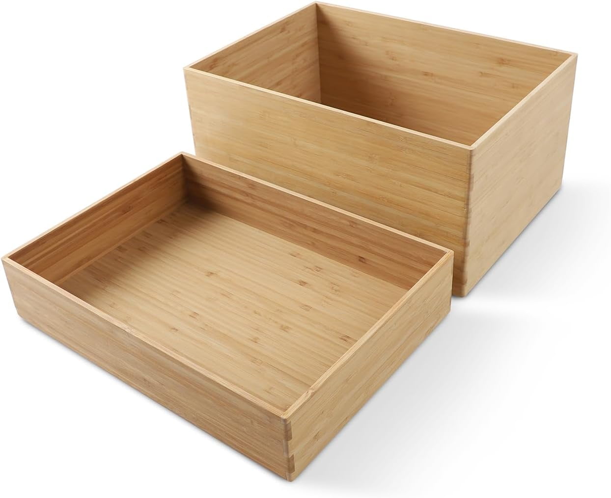 Large Bamboo Storage Box Set 2-Piece, Exquisite Stackable Drawer Organizer bin for Storing ...